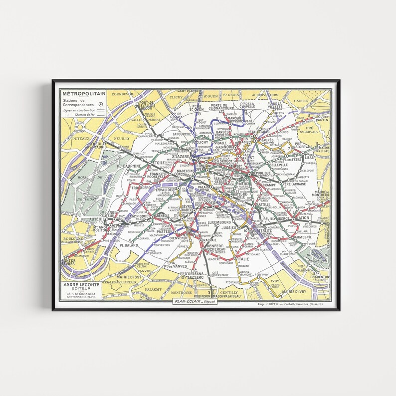 Paris Metro Map, Printable Art, Map of Paris France, Print Wall Art ...