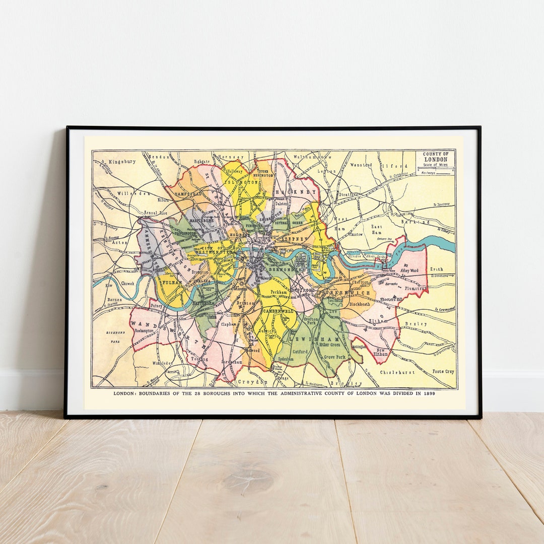 Printable County of London Map , Printable Wall Art, Map of London ...