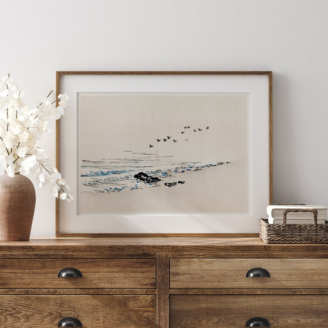 Printable Wall Art Print, Seascape Pen and Ink Drawing, Beach and Waves ...