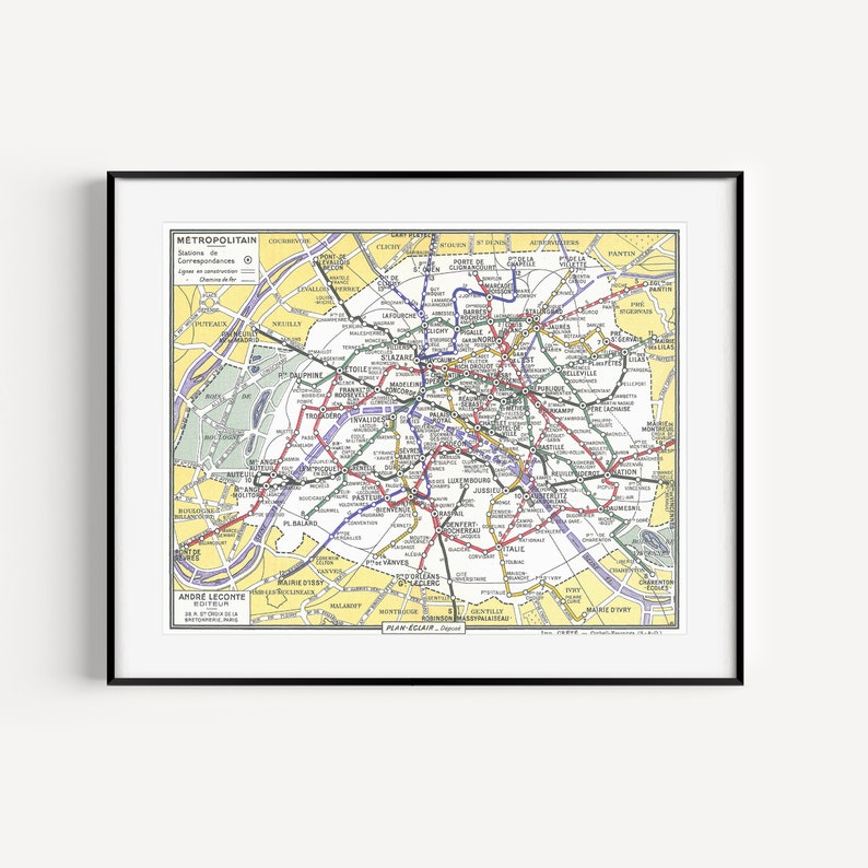 Paris Metro Map Printable Art Map of Paris France Print - Etsy Australia