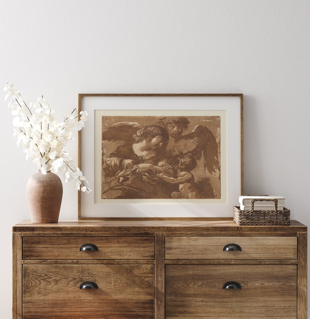 Printable Wall Art, Guardian Angel Etching and Aquatint, Bedroom ...
