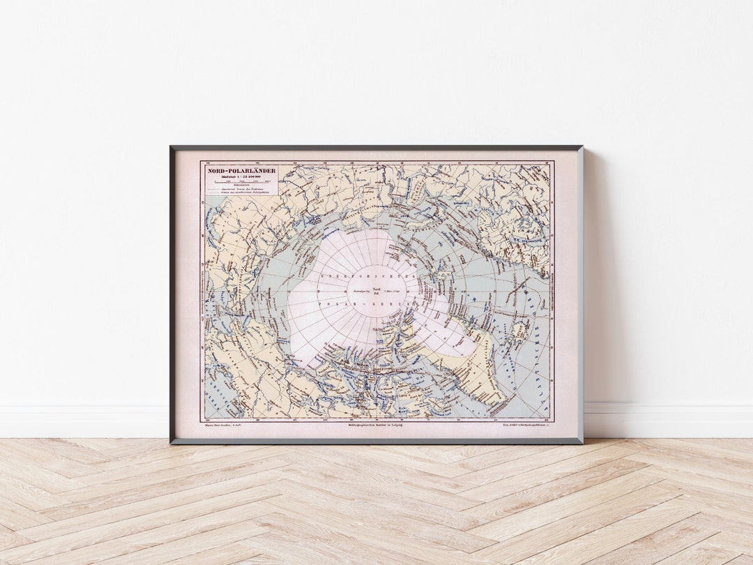 Poster North Polar Region Vintage Map North Pole - Etsy
