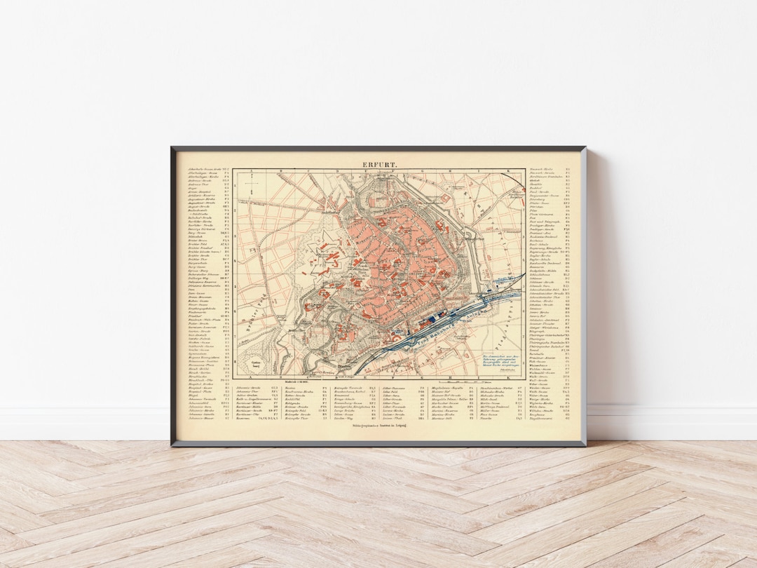 Poster Map Erfurt Vintage City Map 19th Century - Etsy