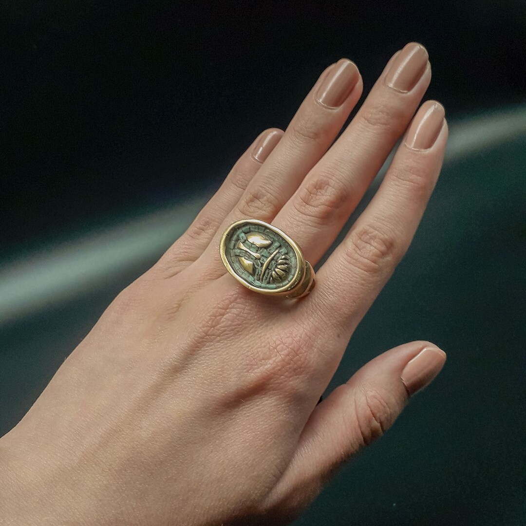 Micro Mosaic Scarab Ring, Egyptian Hieroglyphics Ring, Scarab Beetle ...