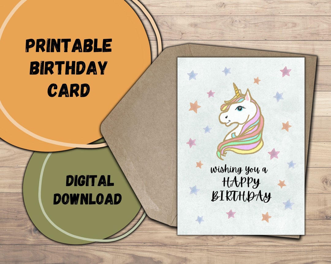 Printable Unicorn Girly Birthday Card Downloadable PDF Cute Unicorn and ...