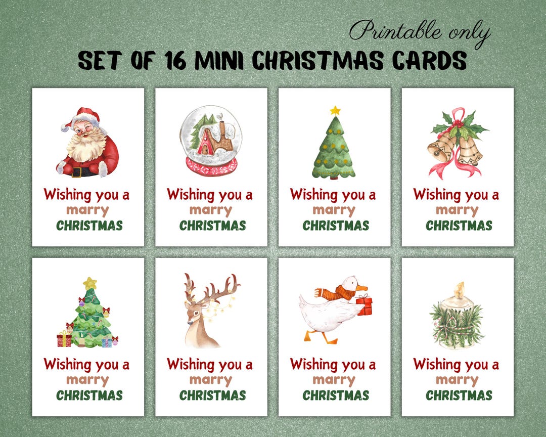 Watercolor Mini Christmas Cards Set | Printable Greeting Cards (a4 ...