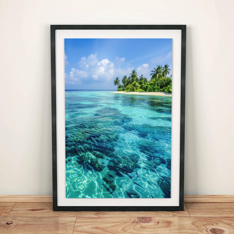 Tropical Beach Poster, Maldives Wall Art, Paradise Landscape Print ...