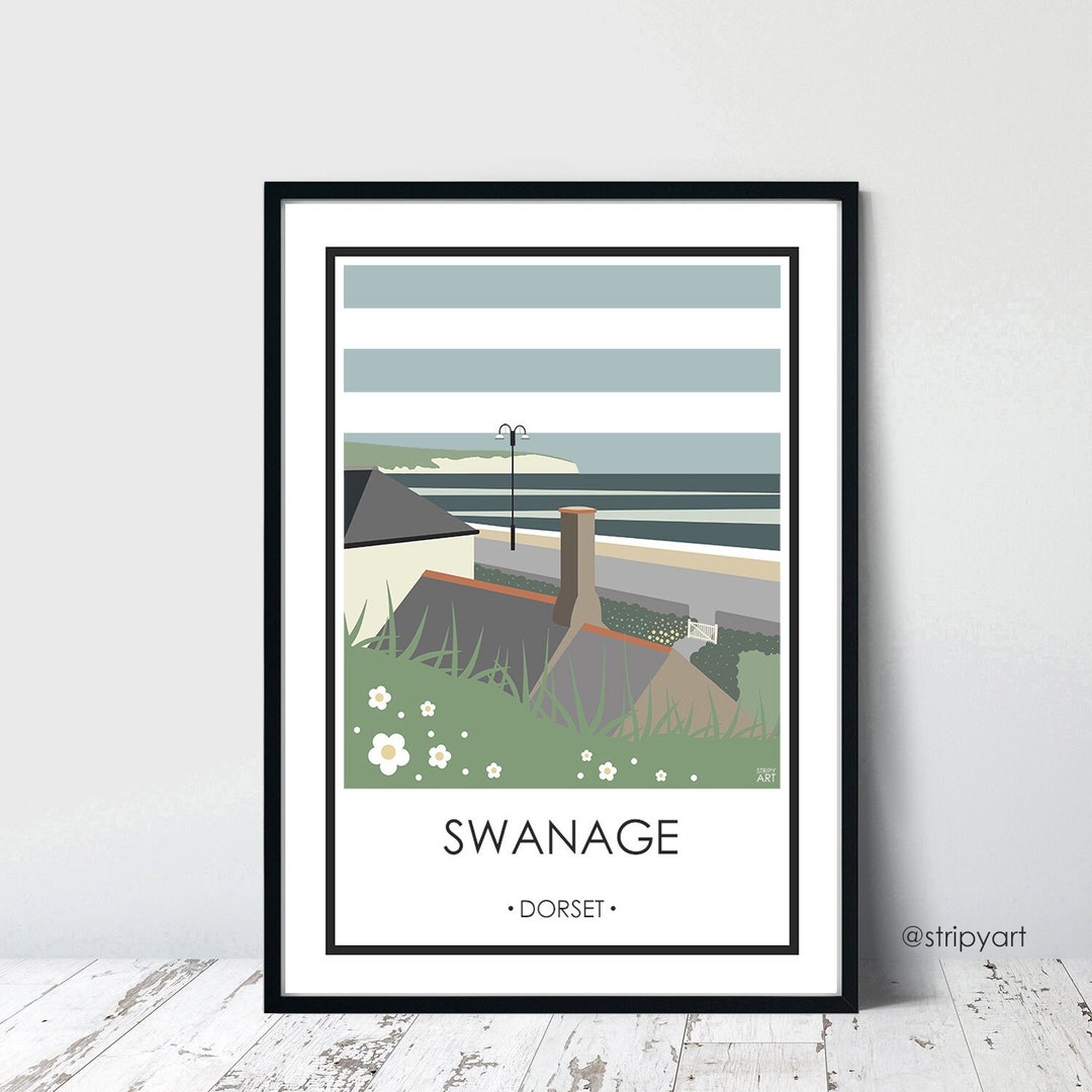 SWANAGE DORSET Print. Dorset Travel Poster Stripe Style by - Etsy