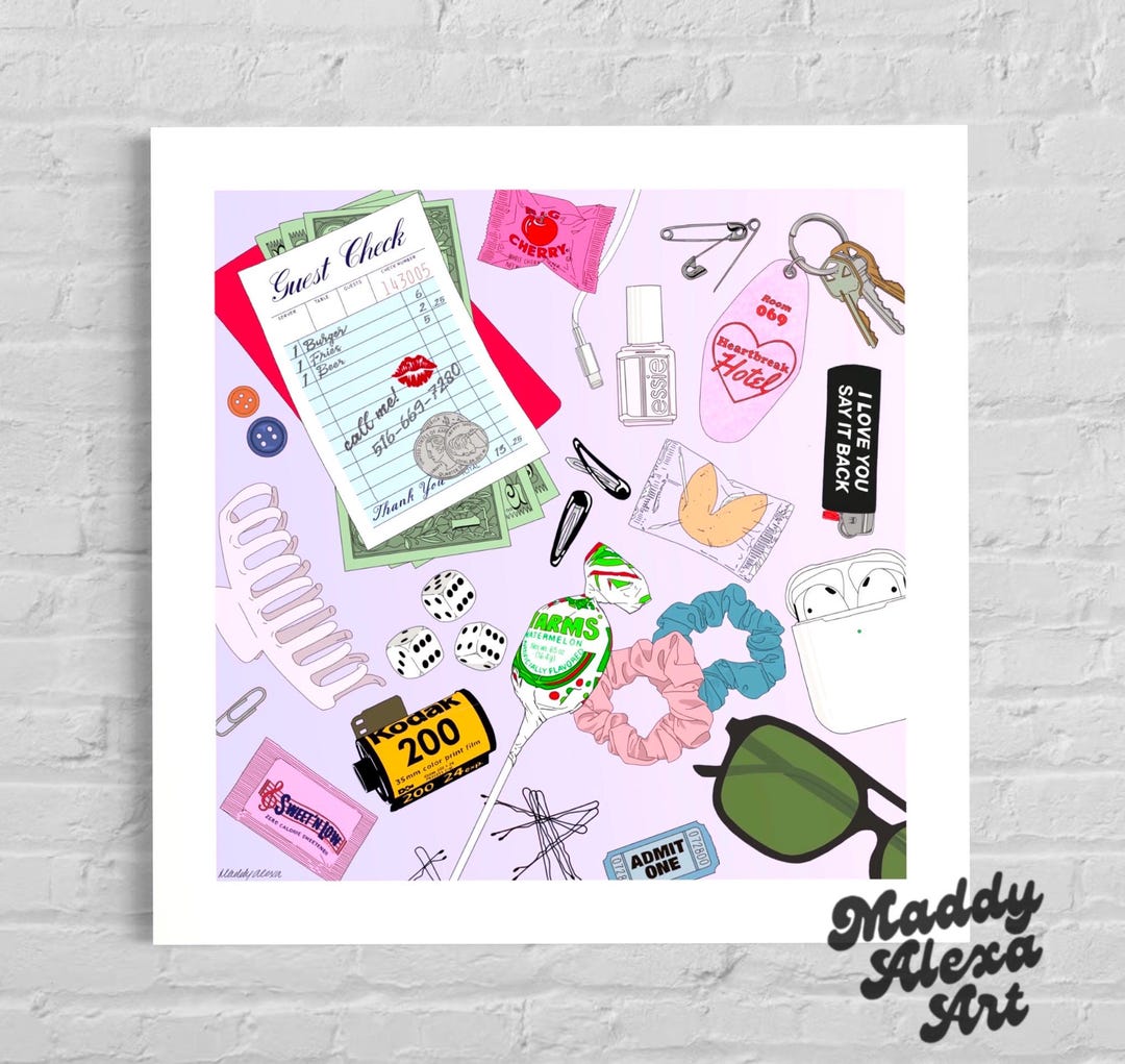 Purse Dump Eye Spy Collection Art Print Original Artwork Digital ...