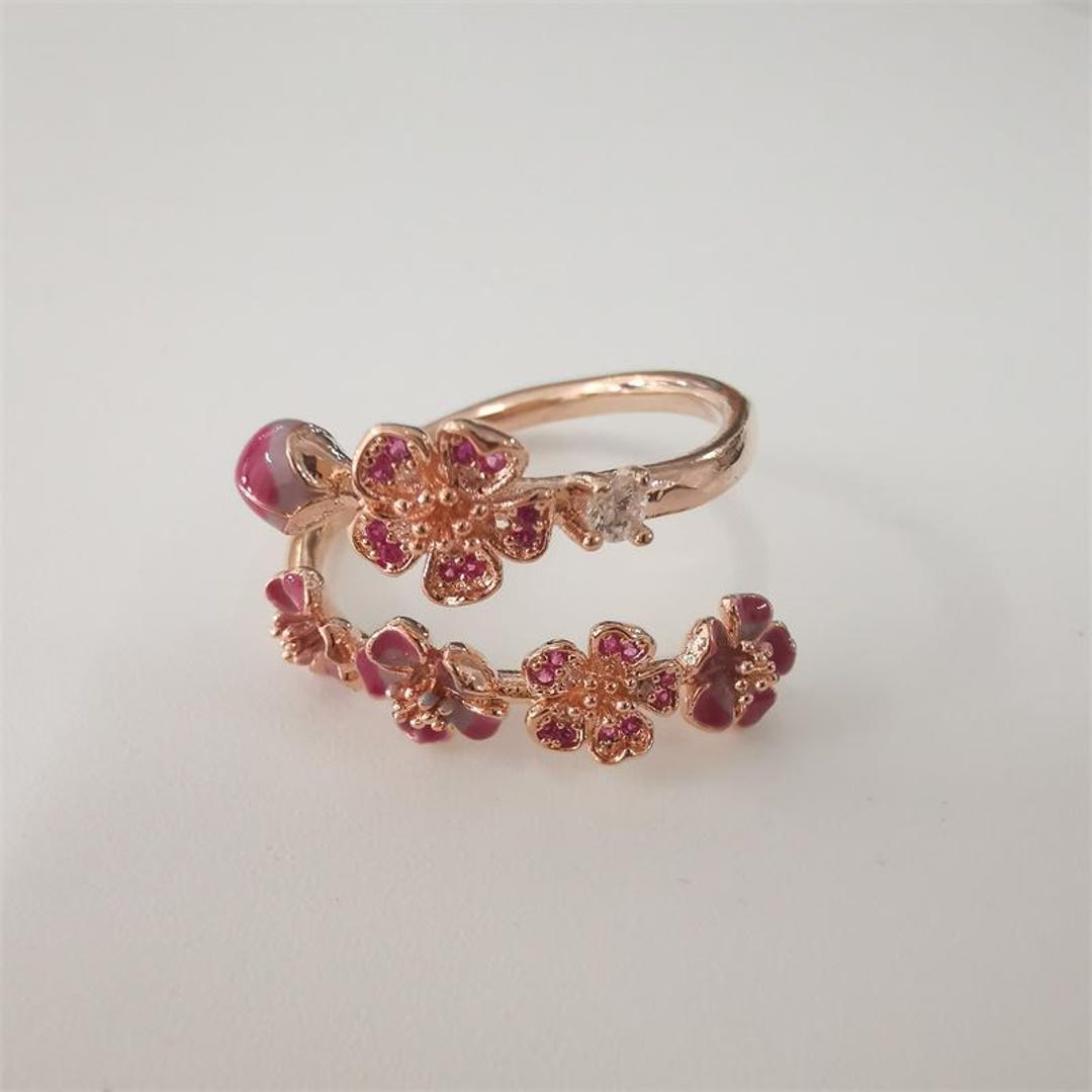 Pandora Rose Peach Blossom Flower Branch Ring Etsy