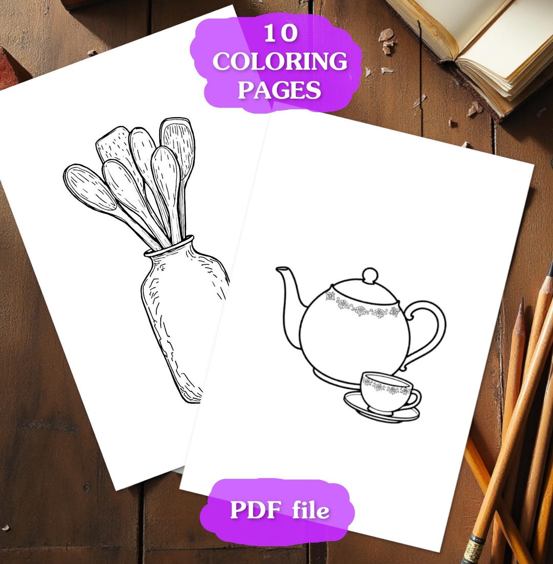 Dishes and Utensils Coloring Pages | Simple and Relaxing Art for Kids ...
