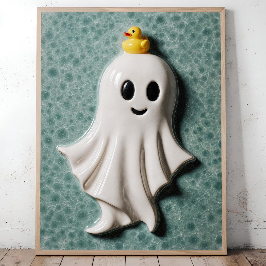 Whimsical Ghost With Rubber Duck Print: Teal Halloween Wall Art ...