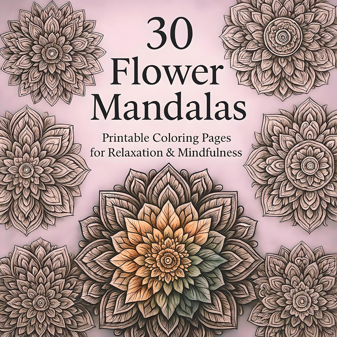 30 Flower Mandala Coloring Book, PDF, Printable Coloring Pages, Simple ...
