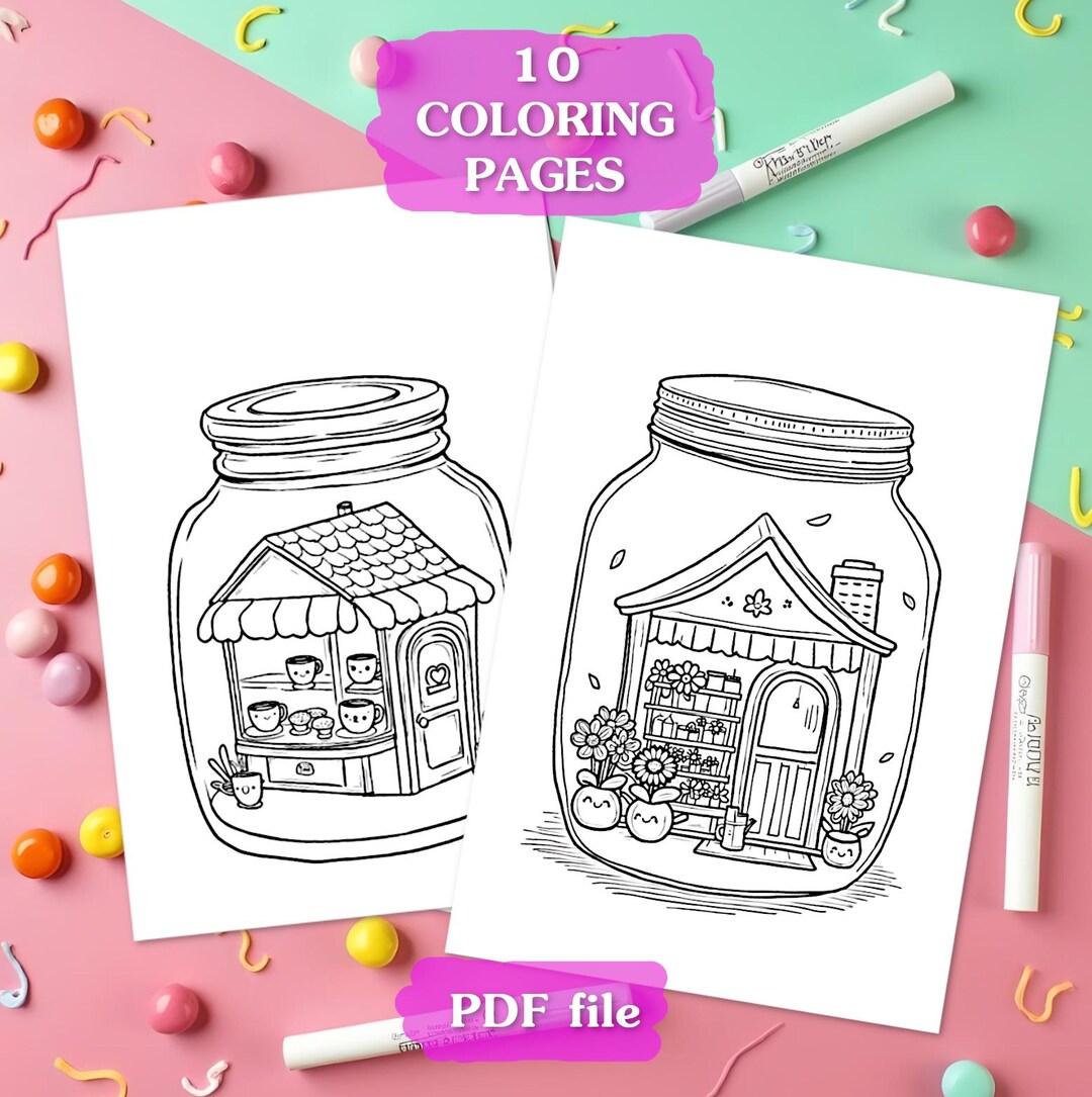 Kawaii Shops in a Jar Coloring Pages | Cute and Relaxing Art for Kids ...