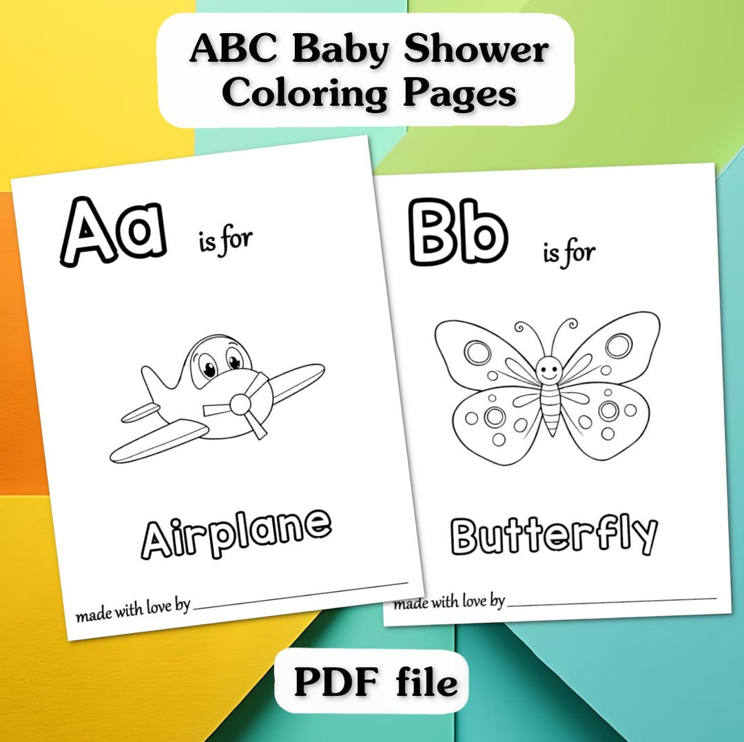 ABC Baby Shower Coloring Book Printable, Baby’s First Alphabet Book ...