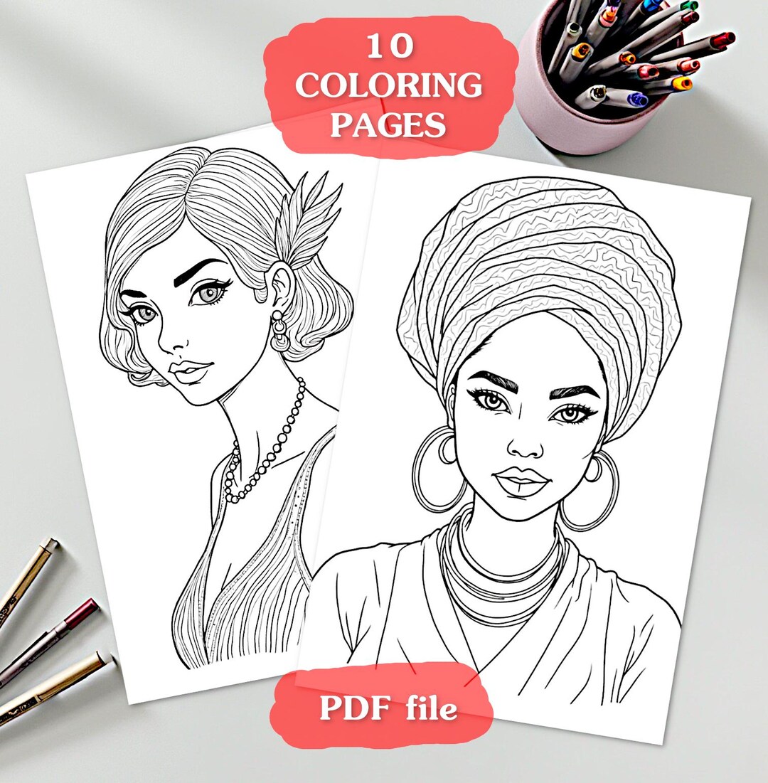 Woman Portraits Coloring Pages | Global Stylish and Relaxing Art | 10 ...