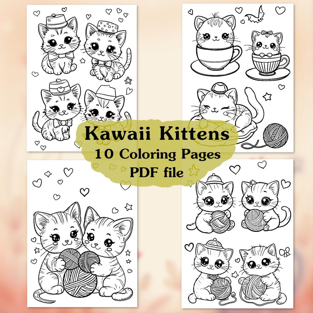 Adorable Kawaii Kittens: Cute and Playful Cats Coloring Book for ...