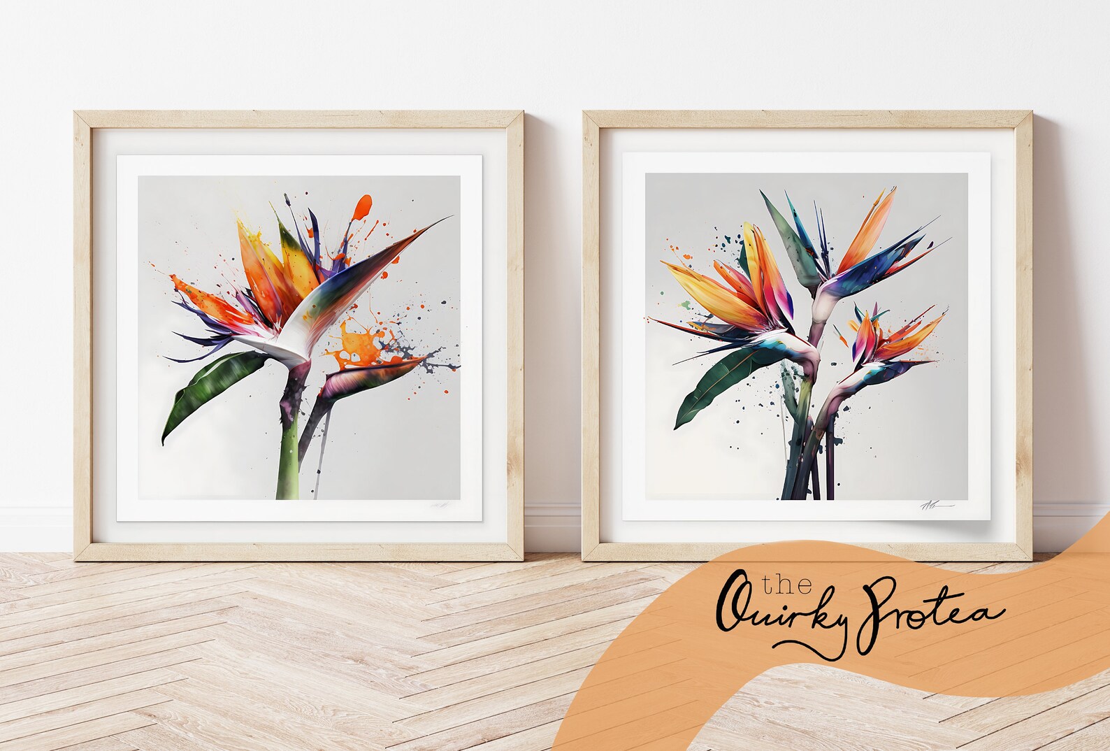 Strelitzia Watercolor Print Set: Framed Bird of Paradise Art (digital ...