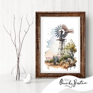 Set of 3 South African Windpomp Watercolour, Digital Download, Wall ...