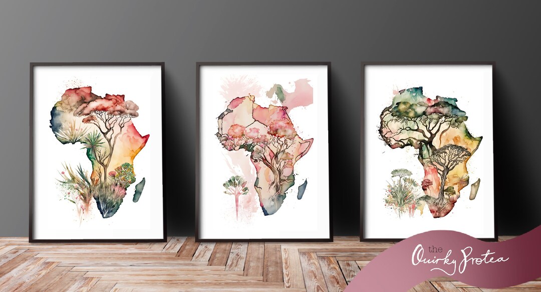 Set of 3 African Maps Watercolour, Digital Download, Wall Decor ...