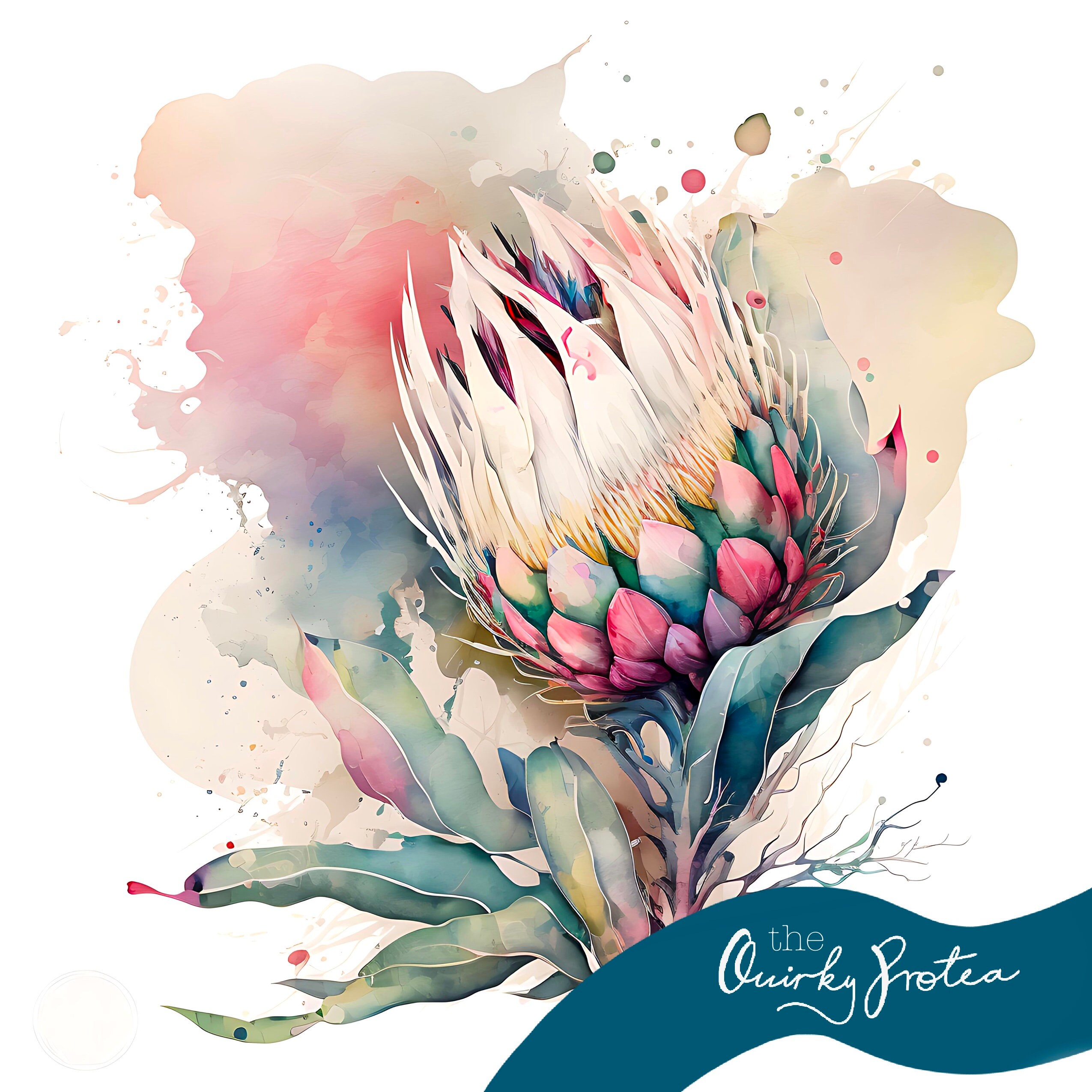 Set of 4 Protea Watercolour, Digital Download, Blush Pink and Green ...