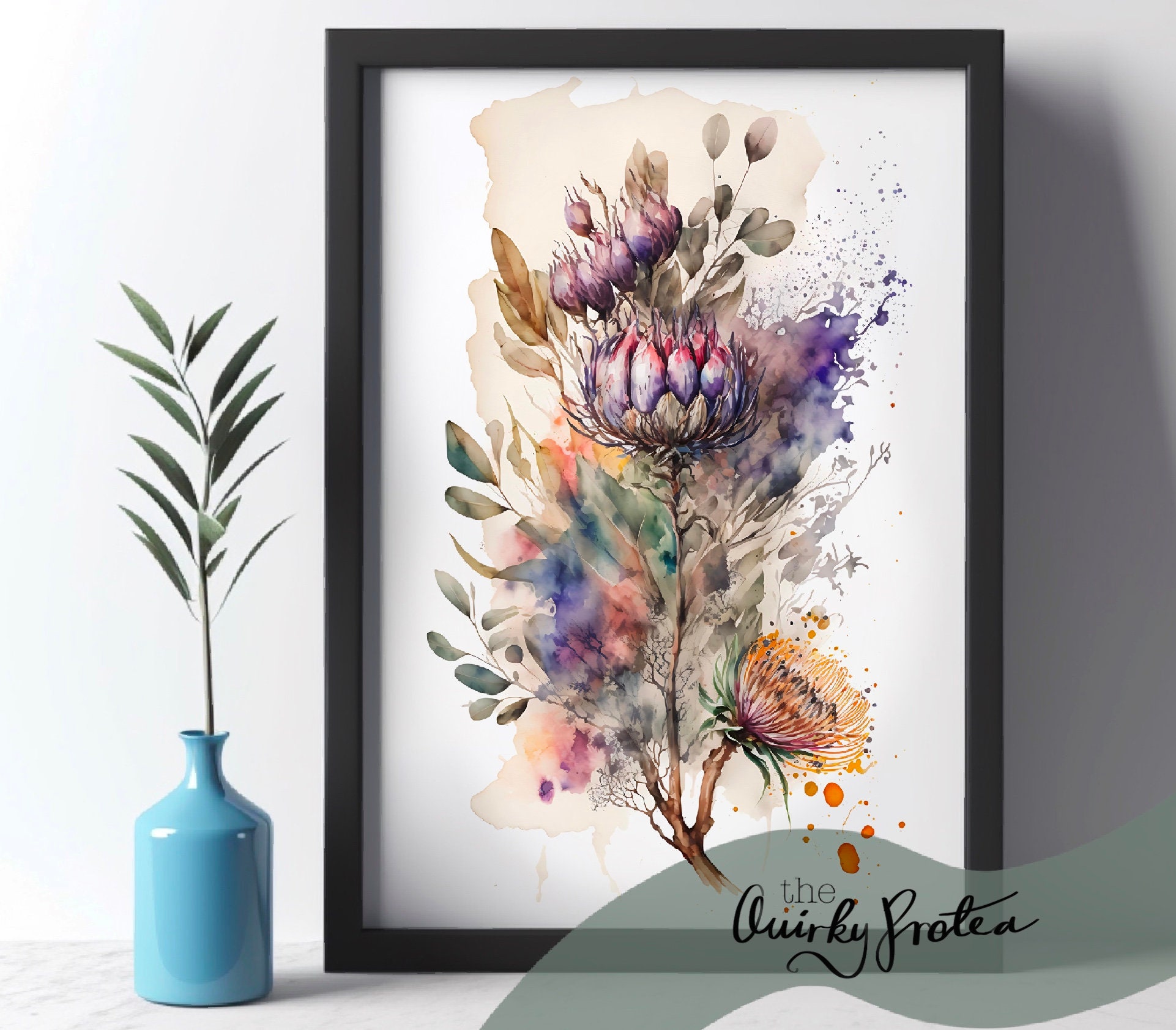 Purple Protea Watercolor Art Prints: Floral Home Decor (digital ...
