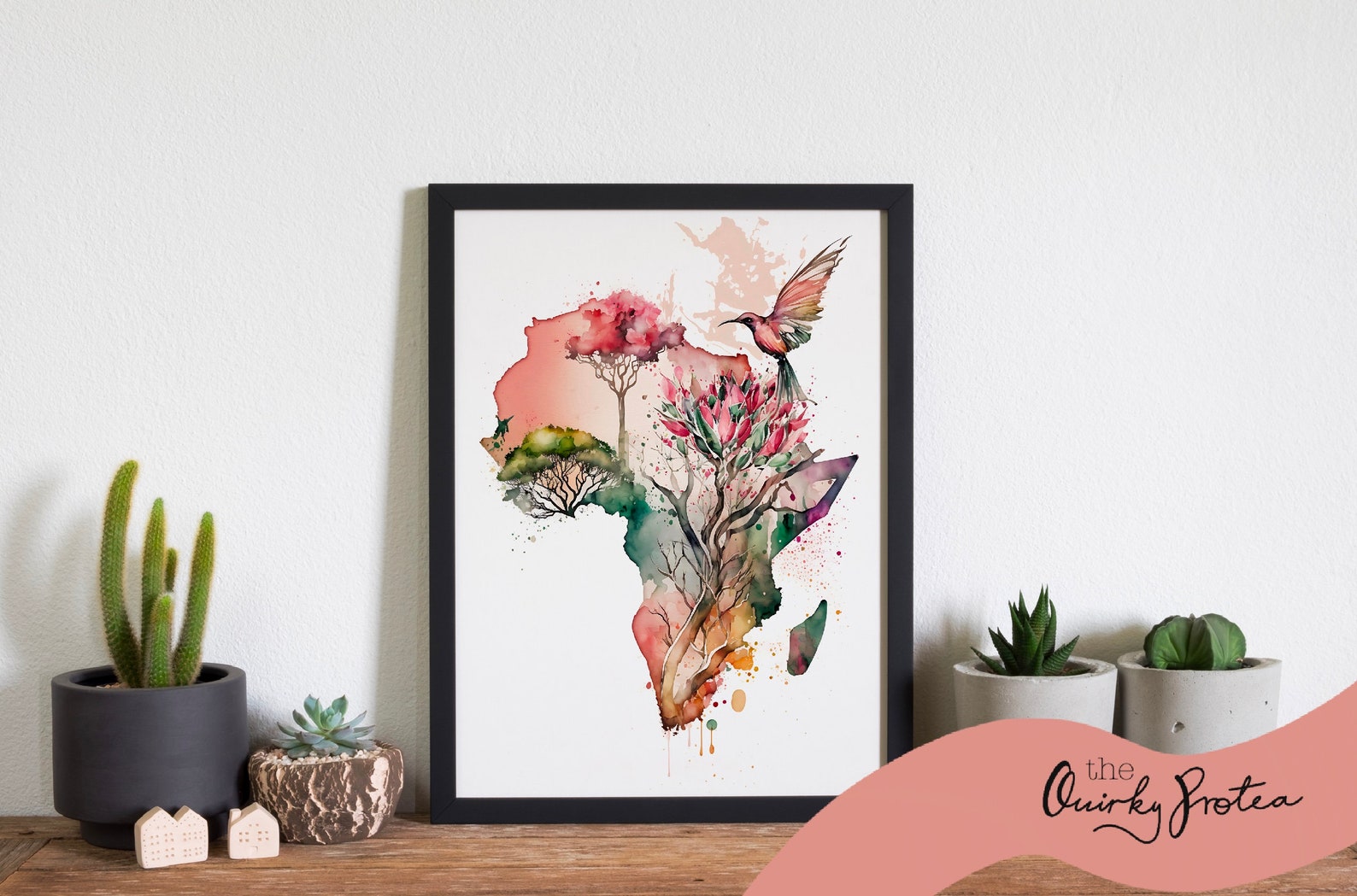 Watercolor Africa Map Art Prints: South African Protea Design (digital ...