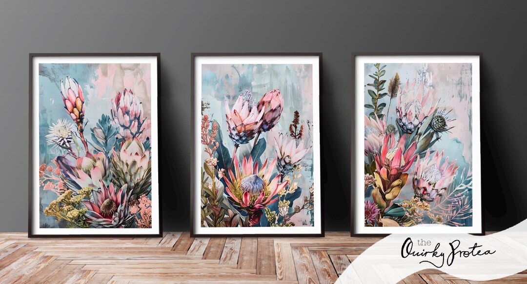 Protea Fynbos Flower Print Set: South Africa Floral Art (digital ...