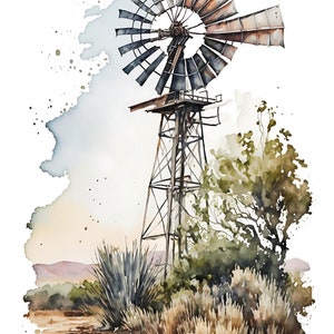 Set of 3 South African Windpomp Watercolour, Digital Download, Wall ...