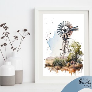 Set of 3 South African Windpomp Watercolour, Digital Download, Wall ...