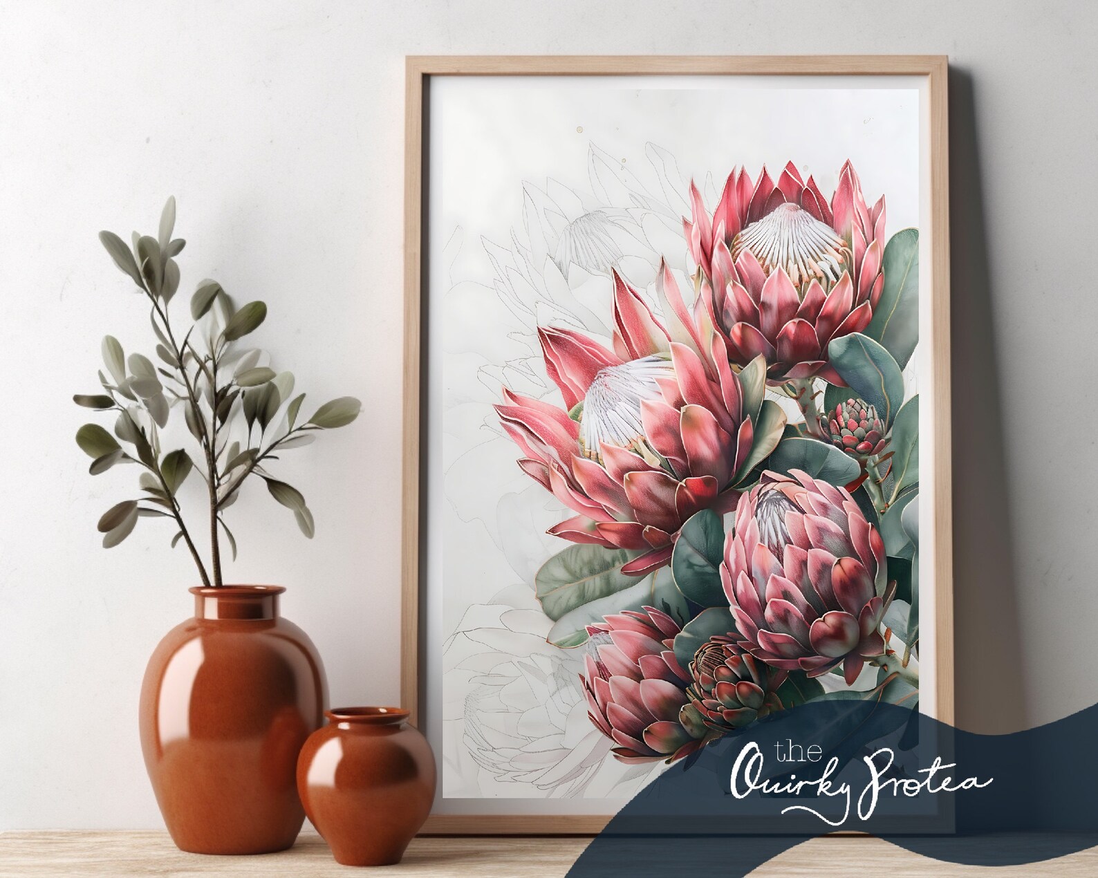 Protea Watercolor Print Set: Blush Pink African Flower Art (digital ...