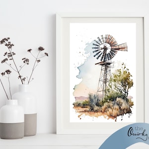 Set of 3 South African Windpomp Watercolour, Digital Download, Wall ...