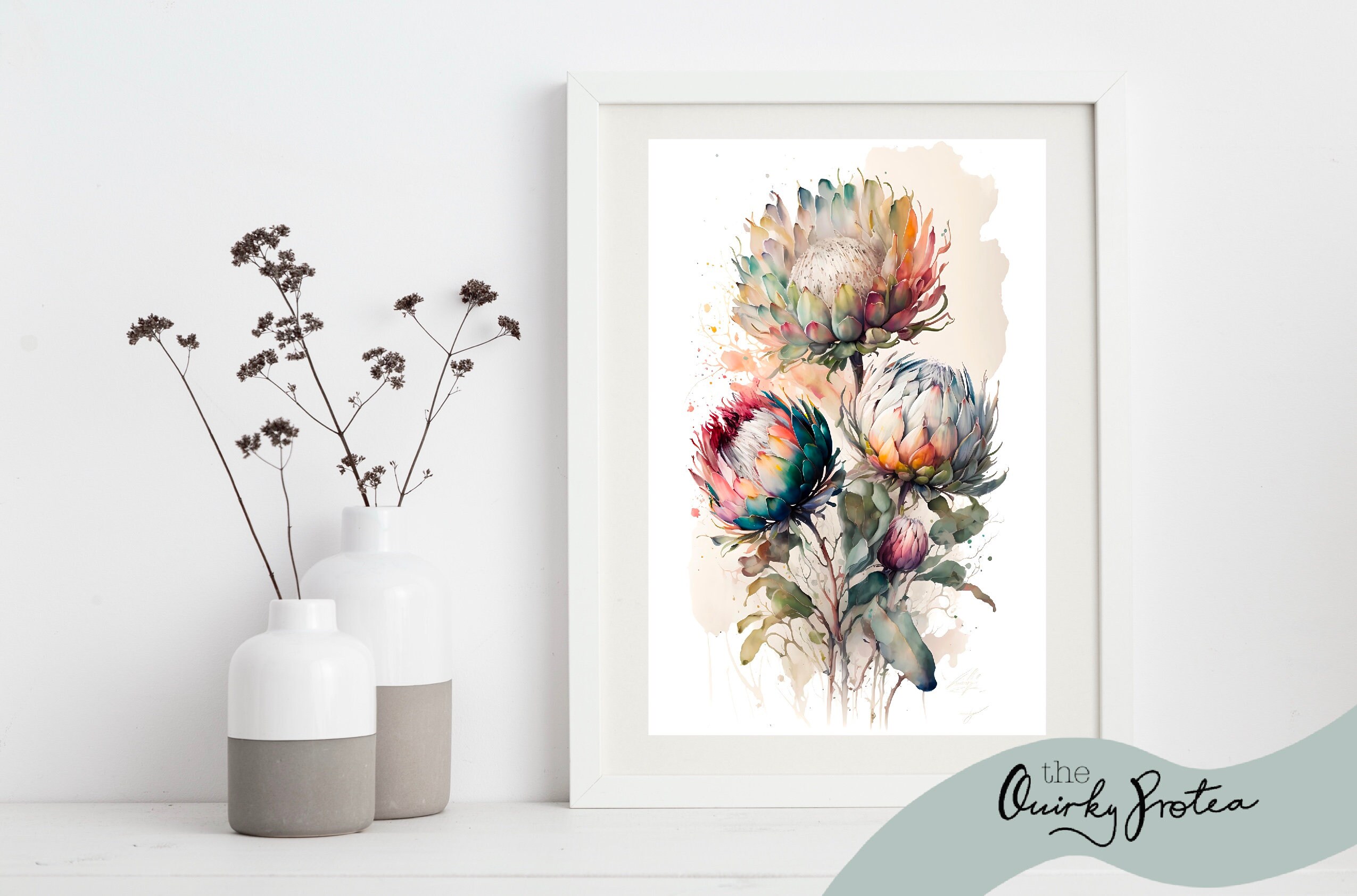 King Protea Rainbow Watercolour, Digital Download, Blush Pink Print ...