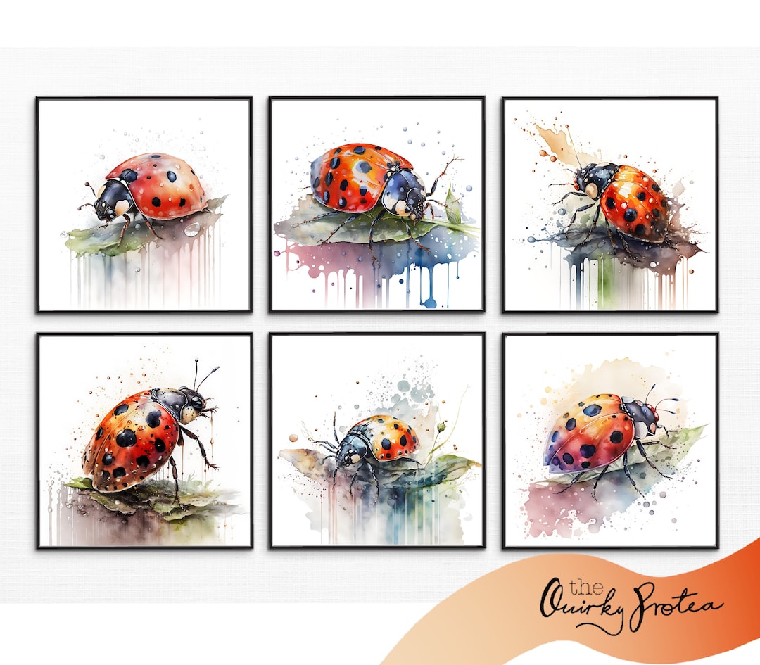 Ladybird Watercolour, Set of 6, Square, Digital Download, Wall Art ...