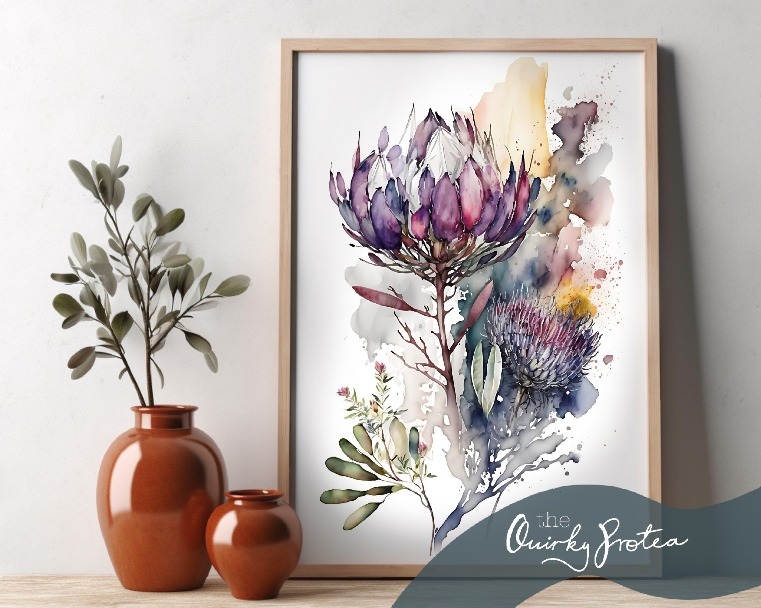 Purple Protea Watercolor Art Prints: Floral Home Decor (digital ...