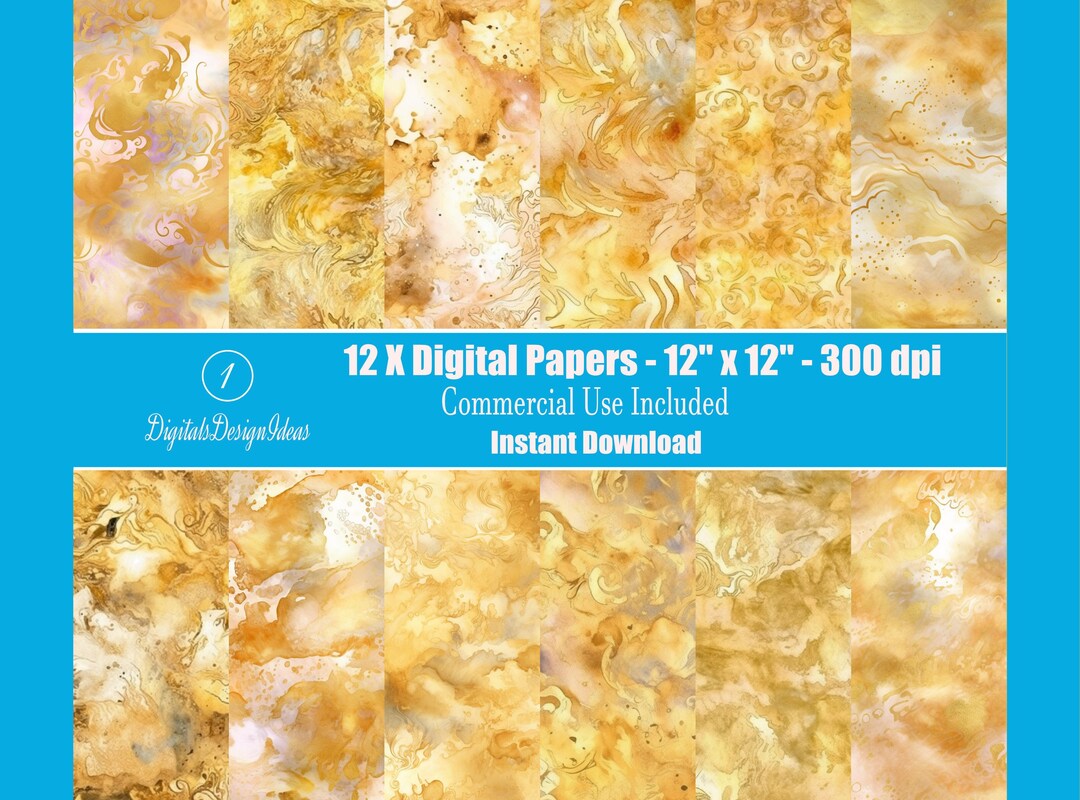 12 Gold Watercolor Digital Paper Pack, Seamless Pattern Papers ...