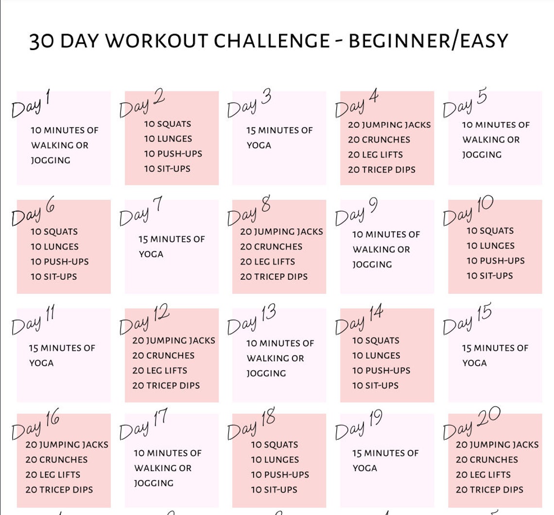 30 Day Workout Challange Beginner easy PDF - Etsy