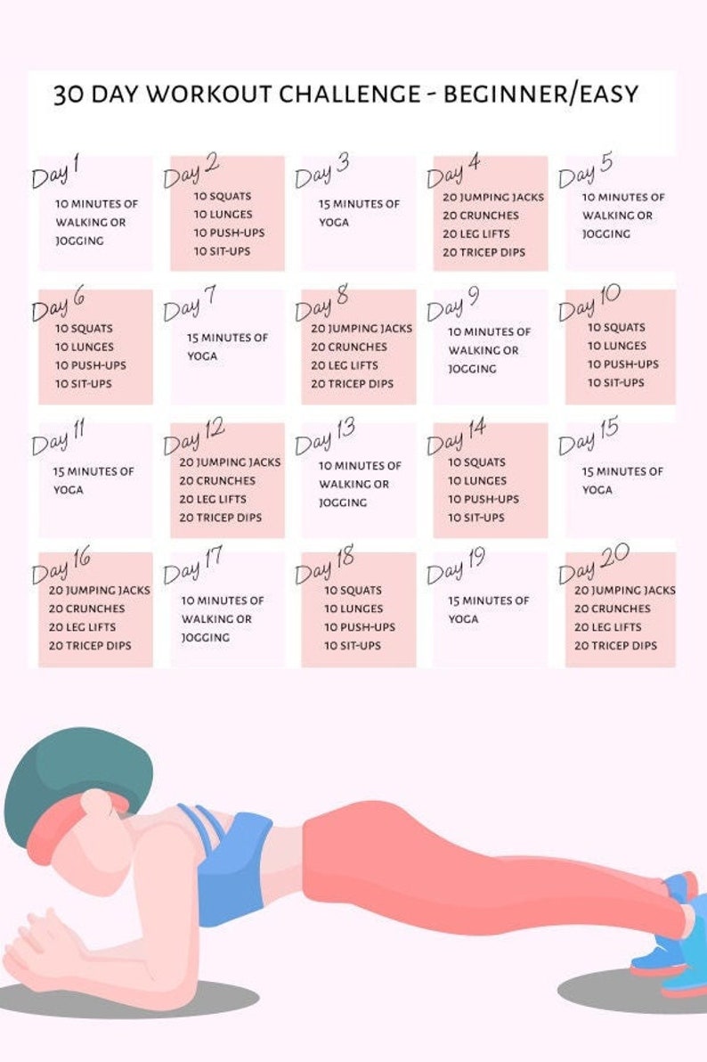 30 Day Workout Challange Beginner easy PDF - Etsy