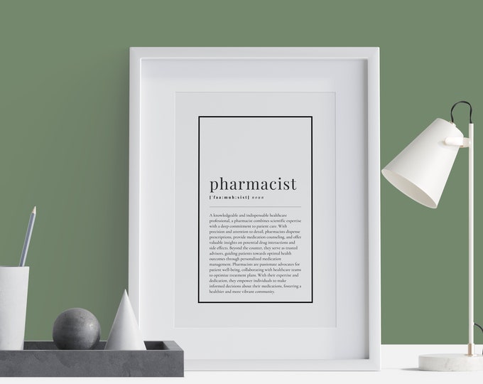 Pharmacist Definition Poster | Digital Minimalist Gift for Pharmacist ...