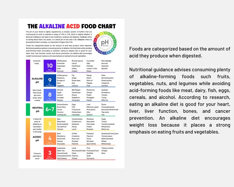 Alkaline Food List Poster, Alkaline Diet Cheat Sheet, Shopping List for ...