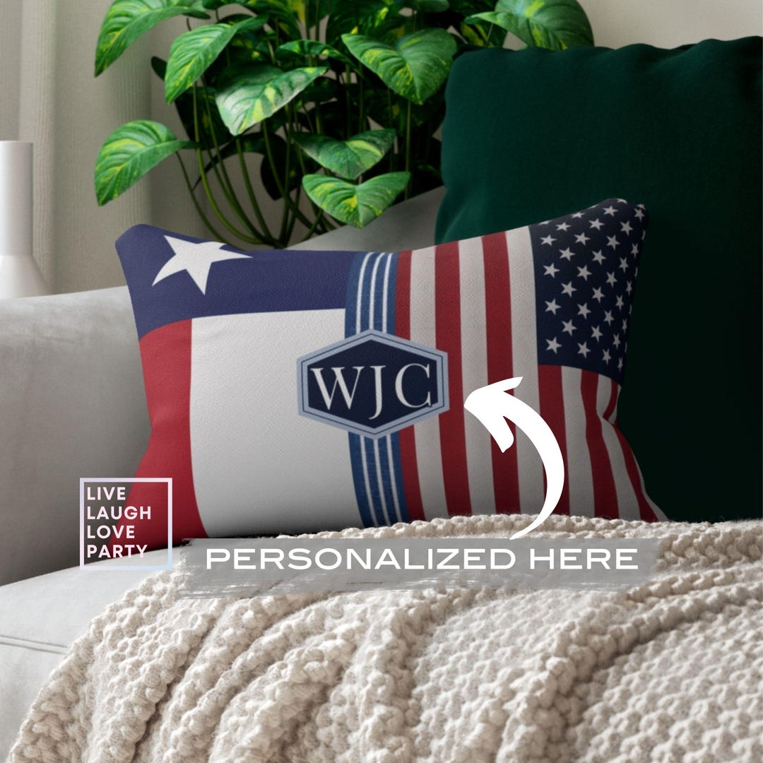 Personalized Your Sate & American Flag Monogram Pillow: College Dorm ...