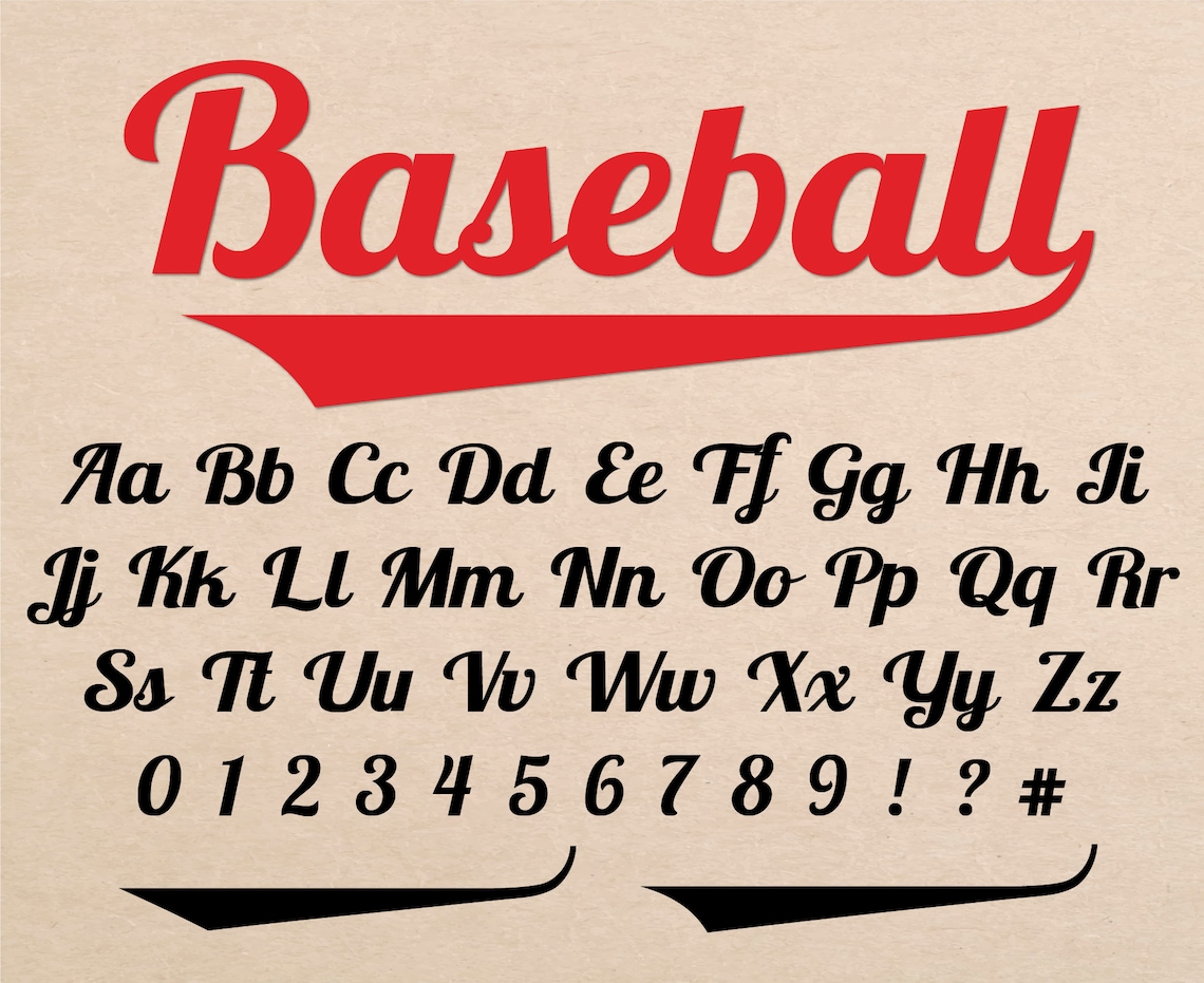 Baseball Font Softball Font Baseball Font With Tails Baseball Cursive ...