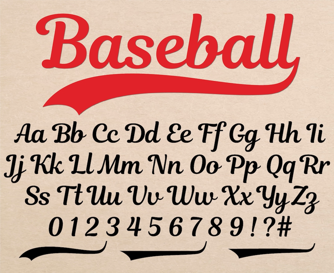 Baseball Font Softball Font Baseball Font With Tails Baseball Cursive ...