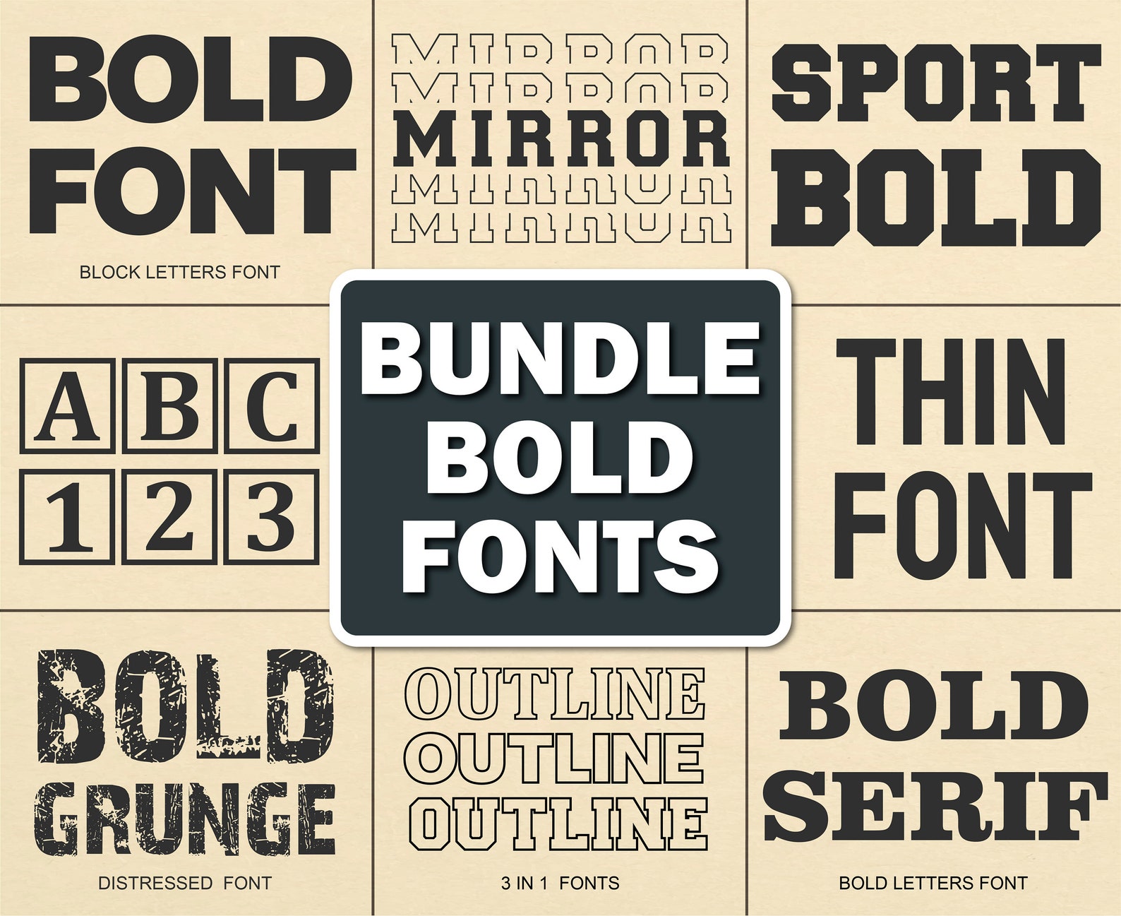 Bold Font Block Font Distressed Font Outline Font Block Bold Font ...