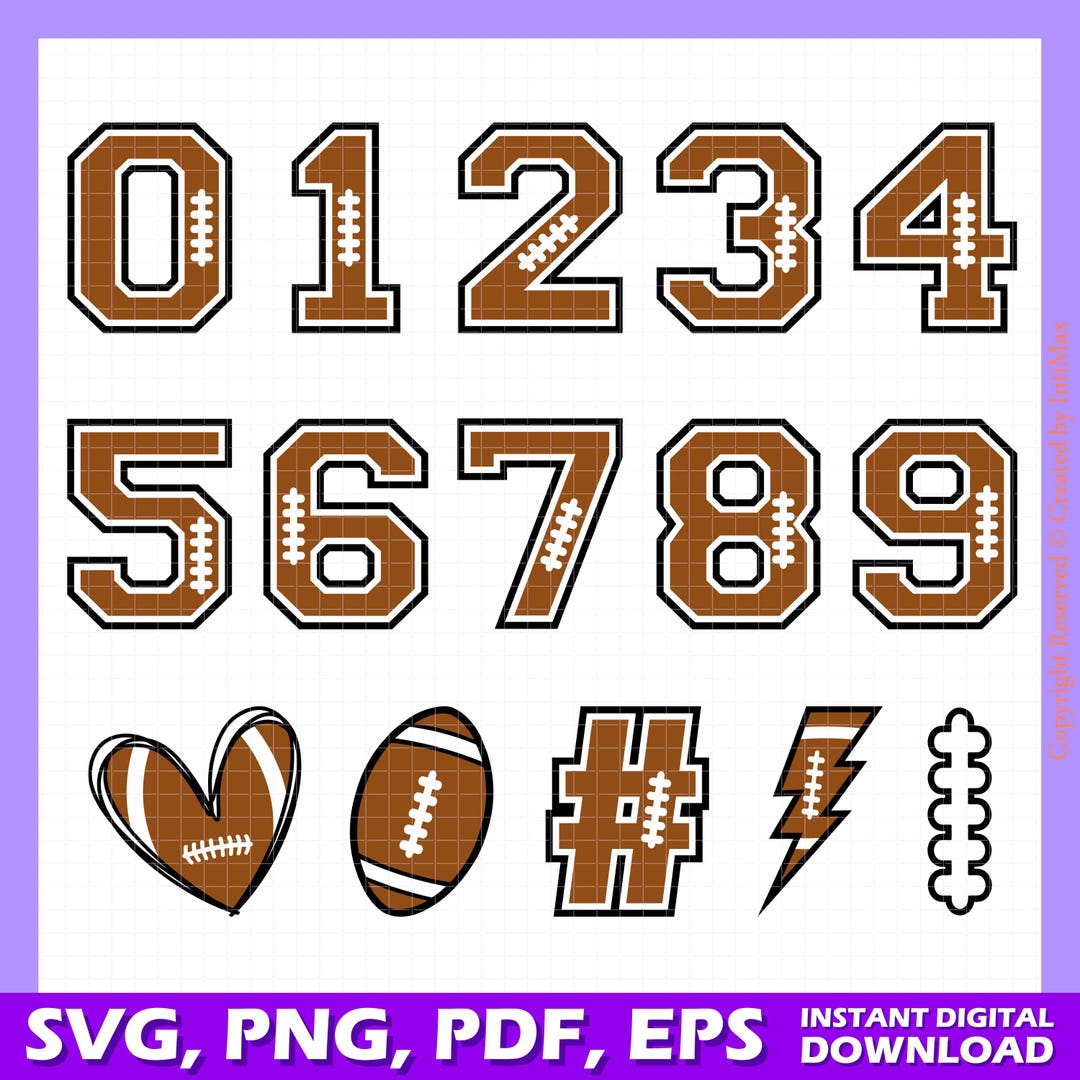 Football Numbers & Graphics SVG Bundle: Heart, Ball, Lightning and ...