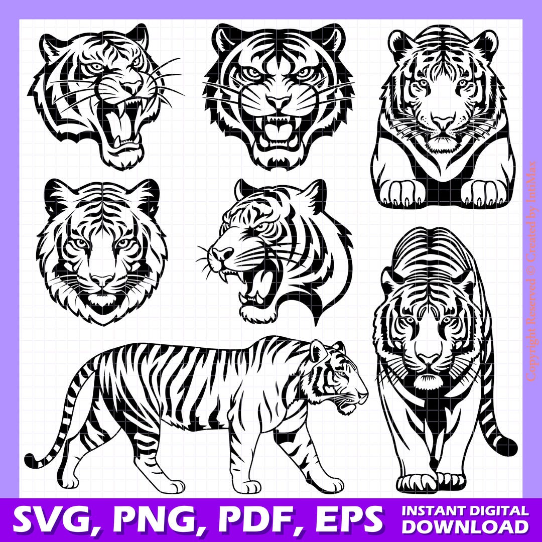 Tiger Head Svg, Tiger Mascot Logo Svg, Crouching Tiger Svg, Circuit ...