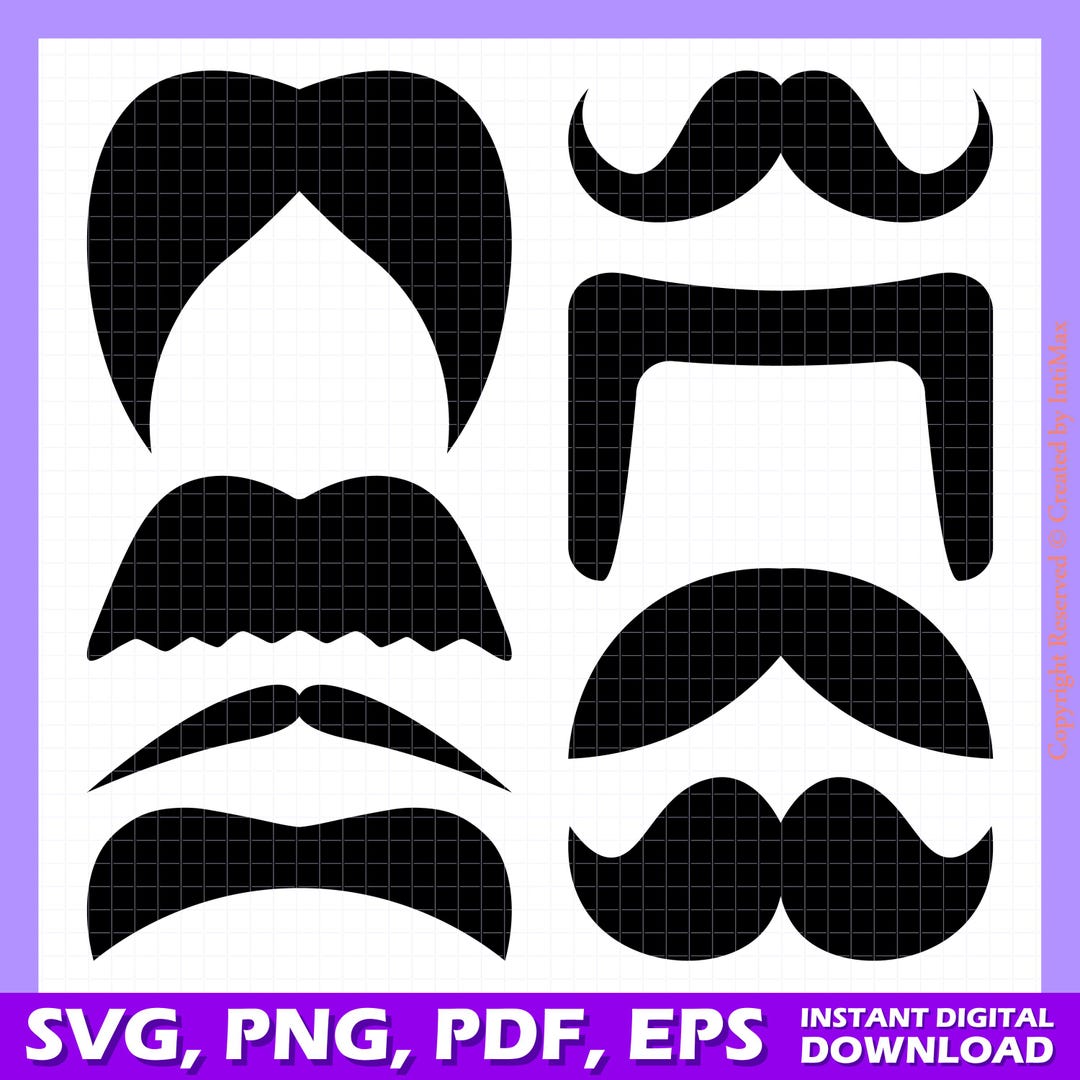 Mustache SVG Bundle 8 Images, Mustache Clipart, Moustache Vector, Beard ...