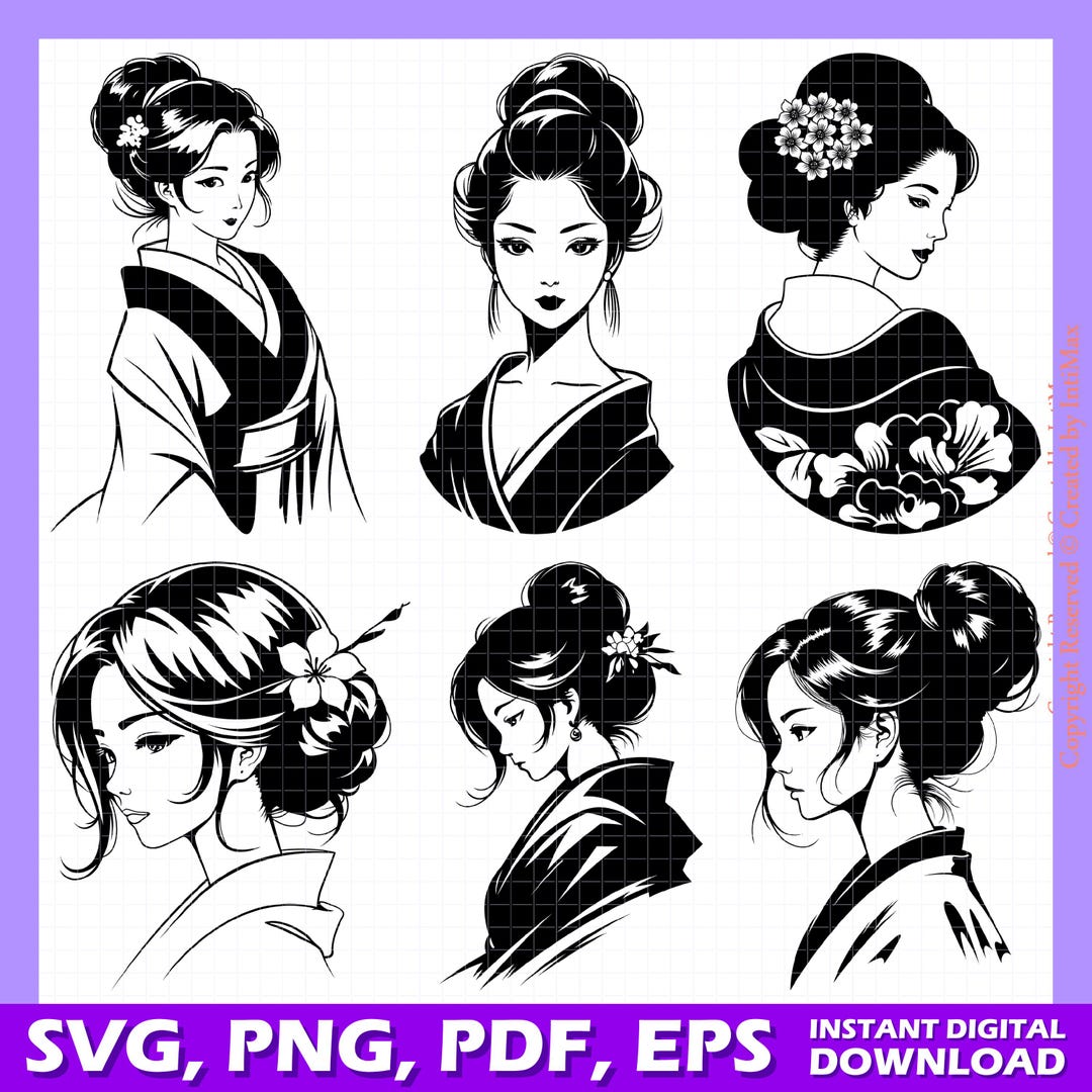 Japanese Woman SVG: Asian Woman Clipart, Cricut Silhouette Cut Files ...