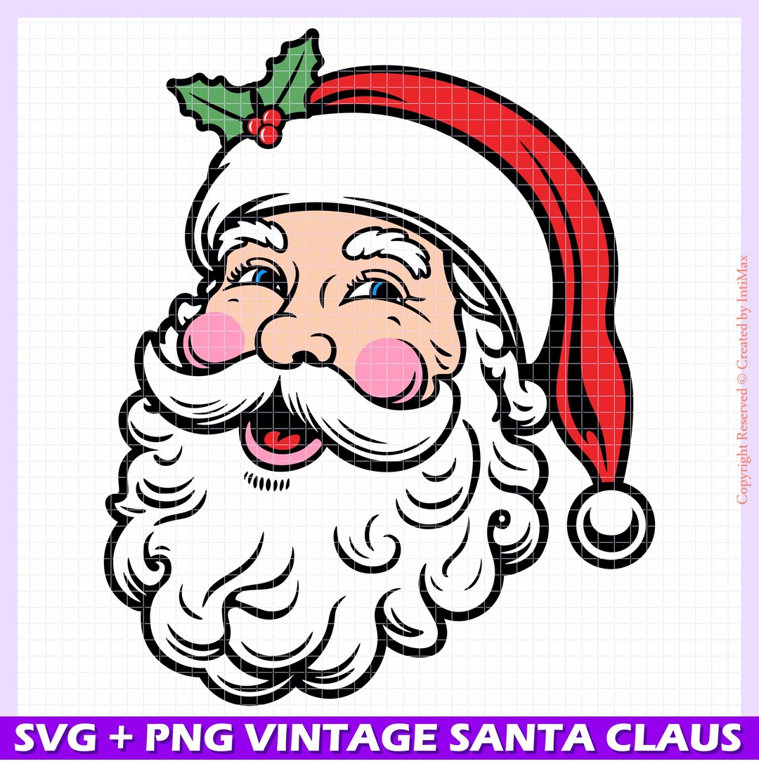 Vintage Santa Claus Head SVG PNG: Retro Christmas Design (digital ...