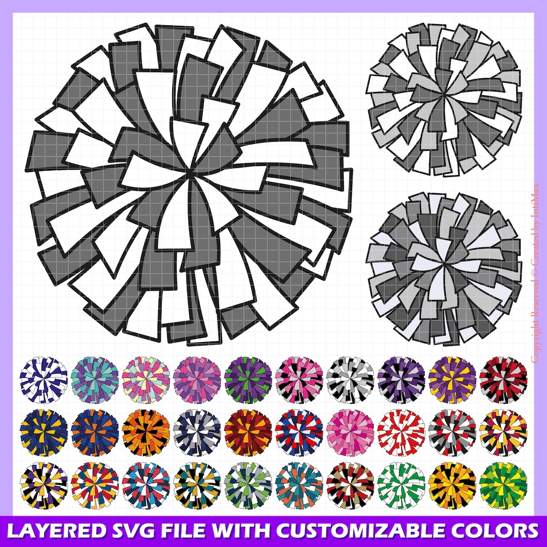Customizable Pom Pom SVG, Layered Cheerleading Clipart, DIY Multi-color ...